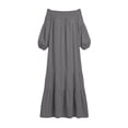 Bxsruta Women's Boat Neck Three Quarters Sleeve Tiered Maxi Dress ...