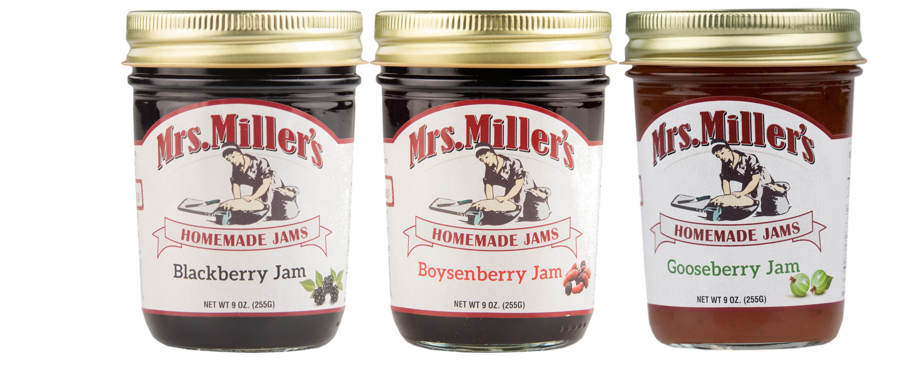 Mrs. Miller's Jam Variety 3-Pack, Boysenberry, Gooseberry & Blackberry ...