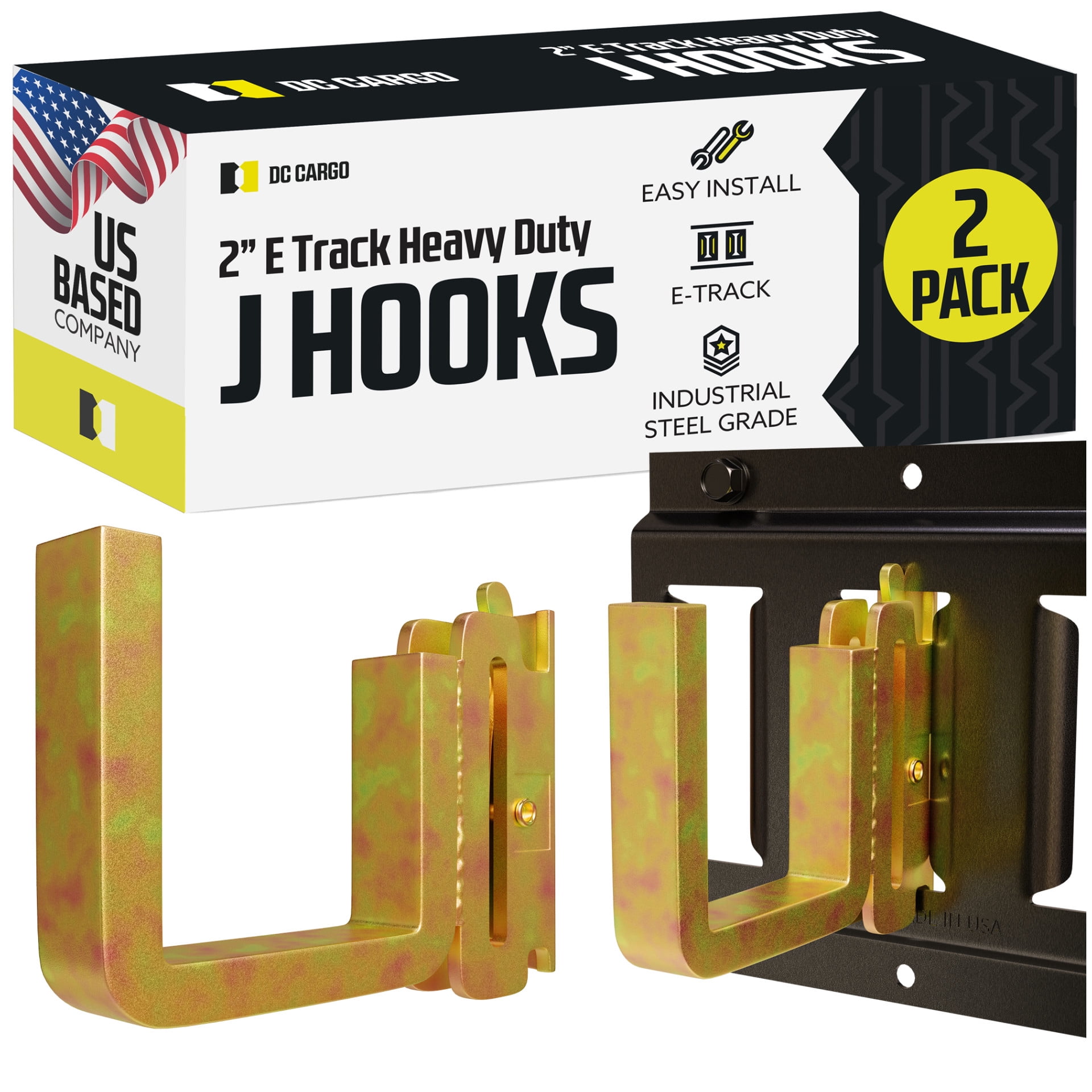 "DC Cargo Mall 2 E-Track Hooks, Heavy-Duty - 2 Inch Square J-Hook Tie ...