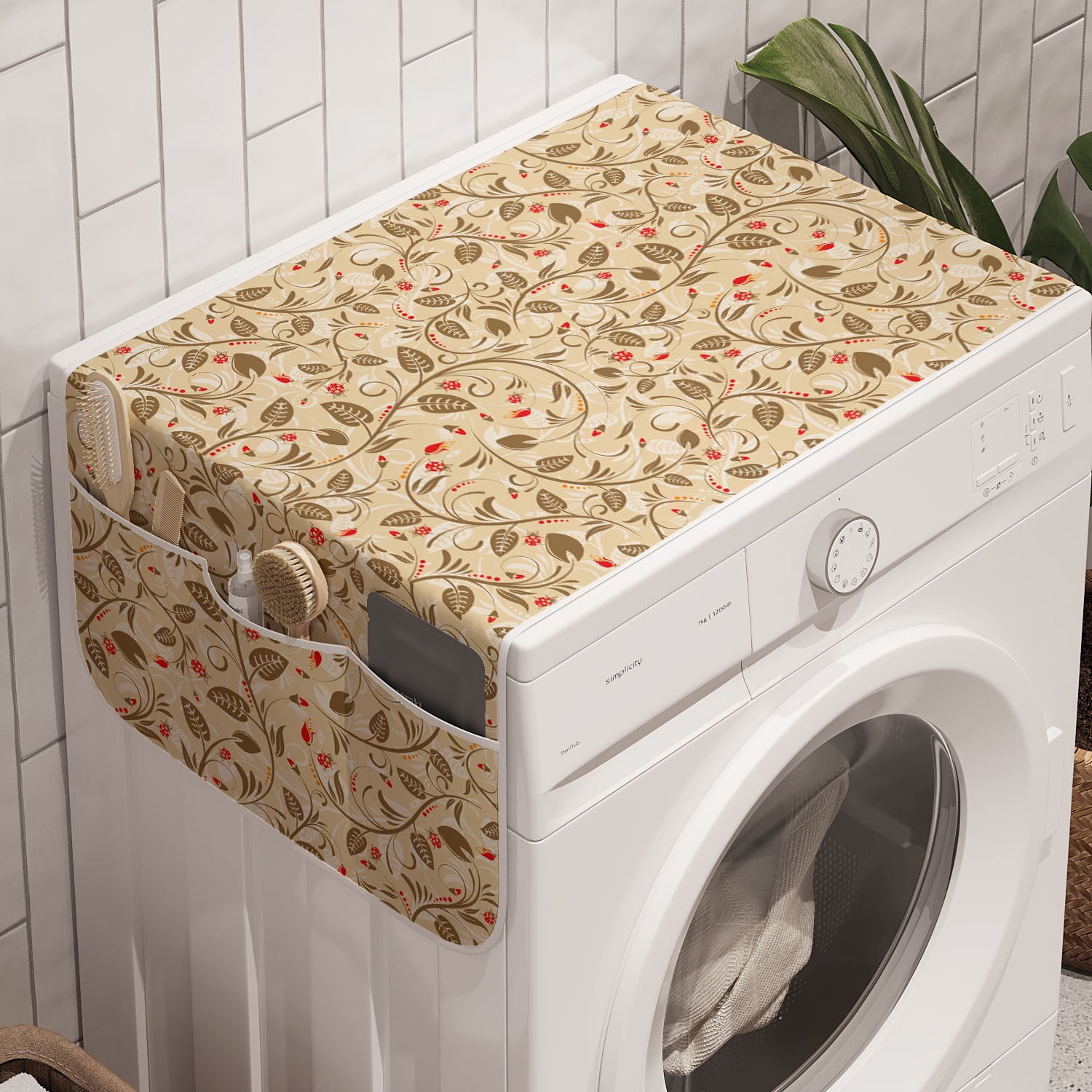 Floral Washing Machine Organizer, Reviving Nature Theme Abstract Tender ...