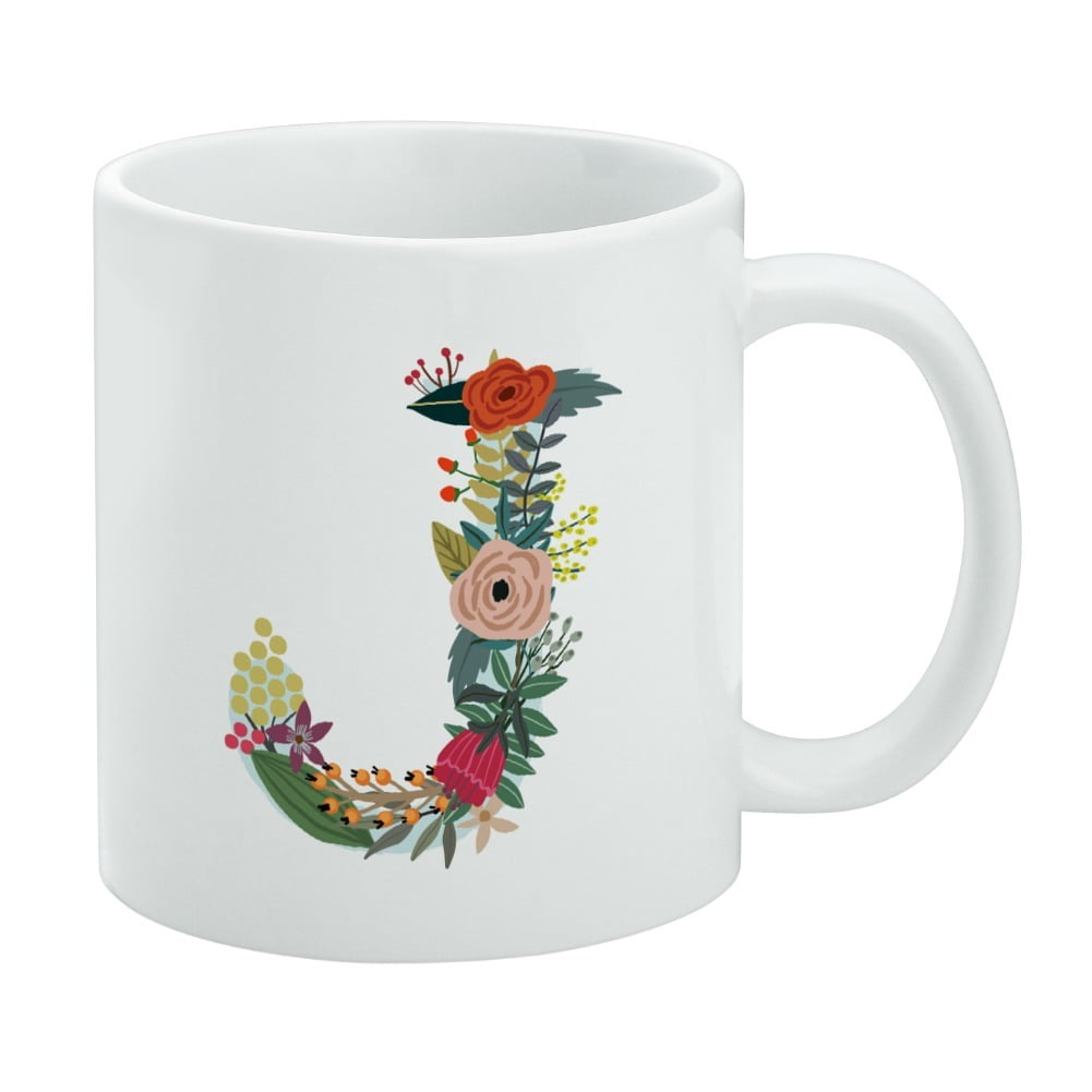 Letter J Floral Monogram Initial White Mug - Walmart.com