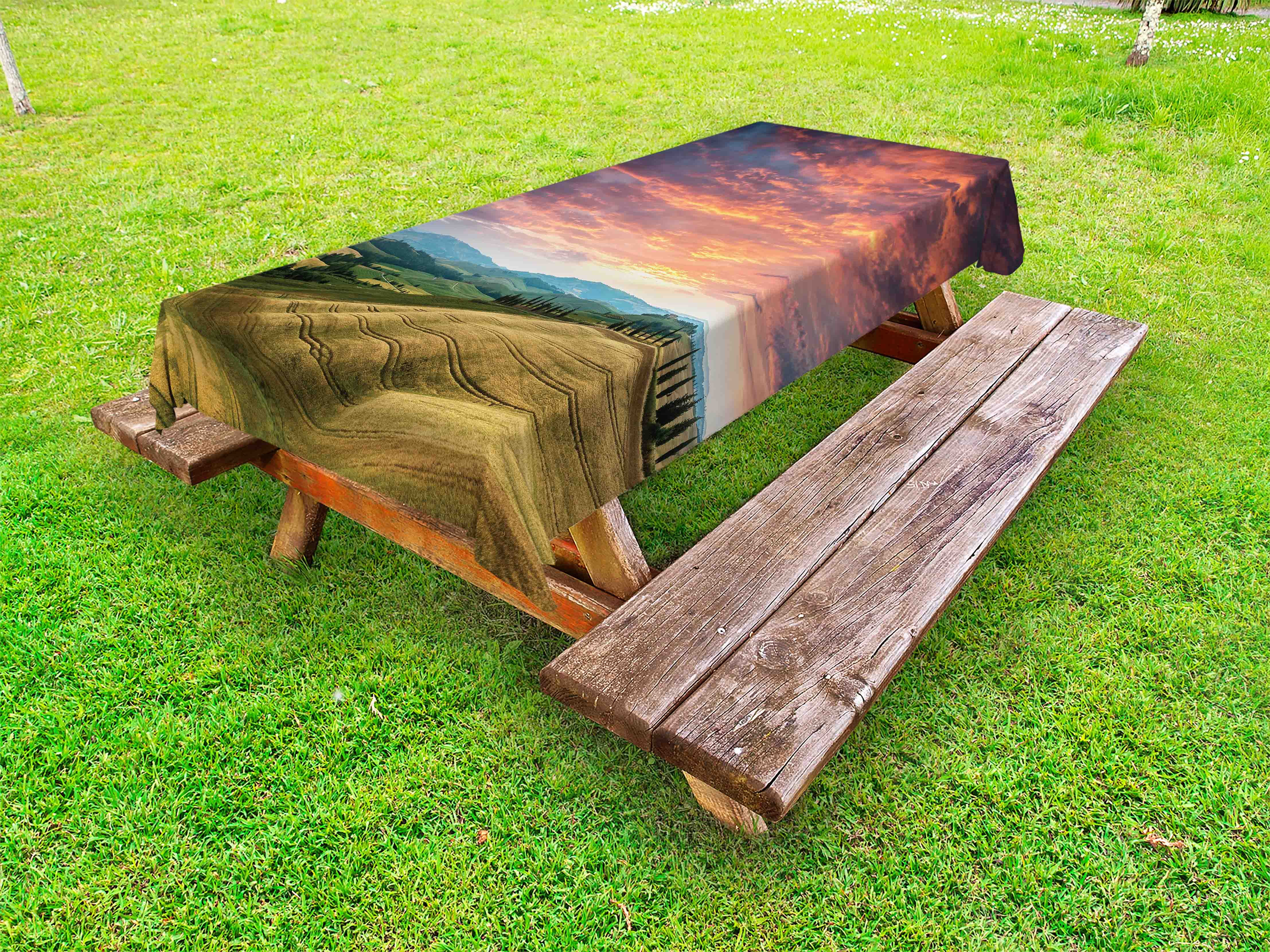 Tuscany Outdoor Tablecloth, Tuscany Italy Cypress Trees and Fields Crop ...