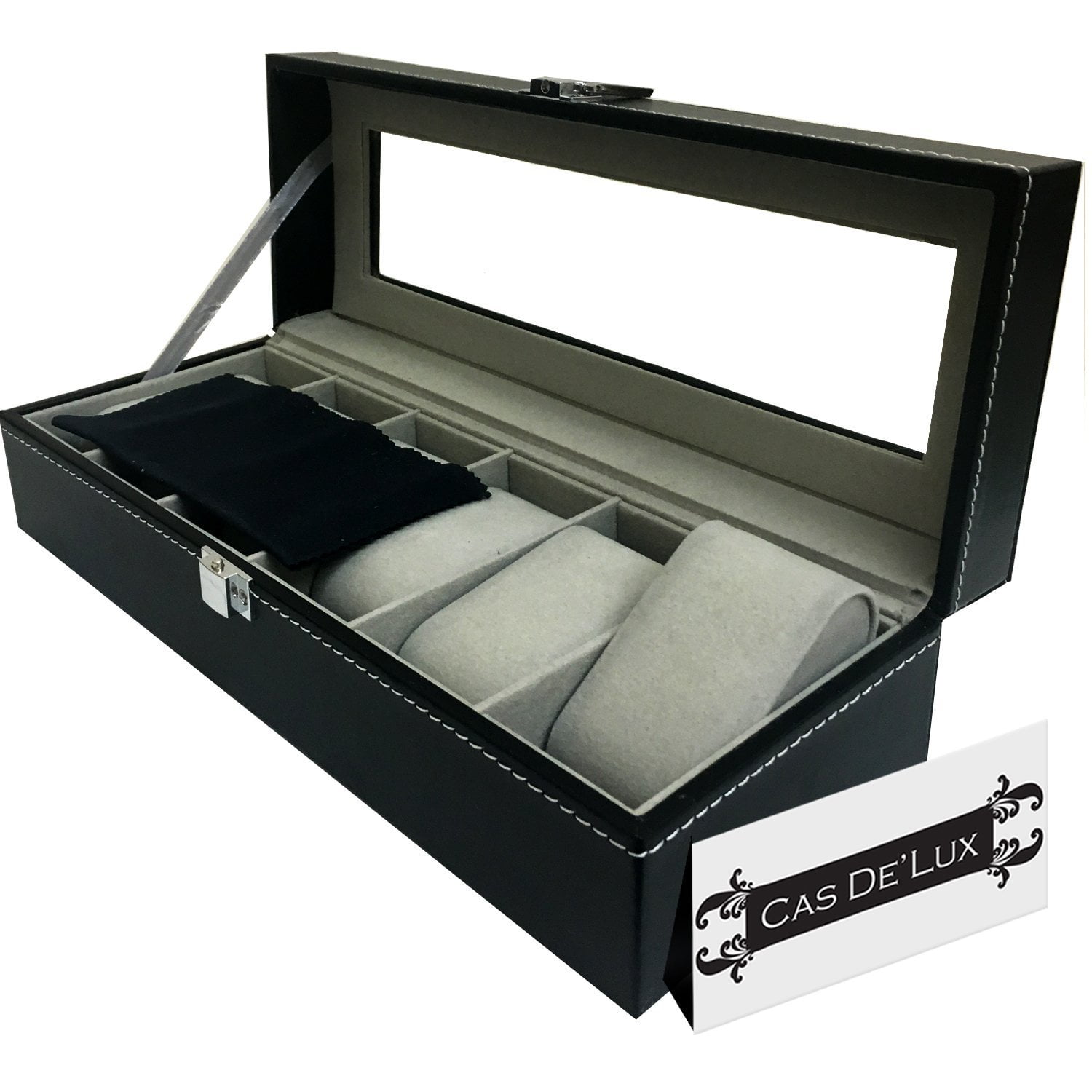 Luxury Watch Box 6 Velvet Pillow Slots, Premium Display Case With ...