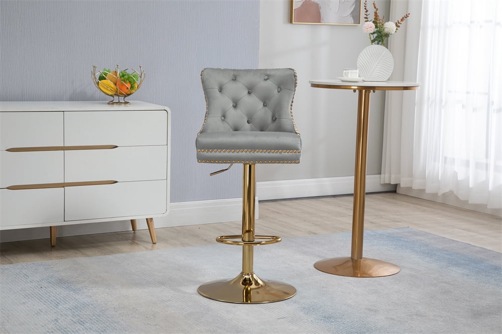 Velvet Upholstered Bar Stools, Modern High-end Button-Tufted Side ...