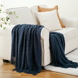 Navy Blue Throw Blanket for Couch, Decorative Knitted Navy Blanket ...