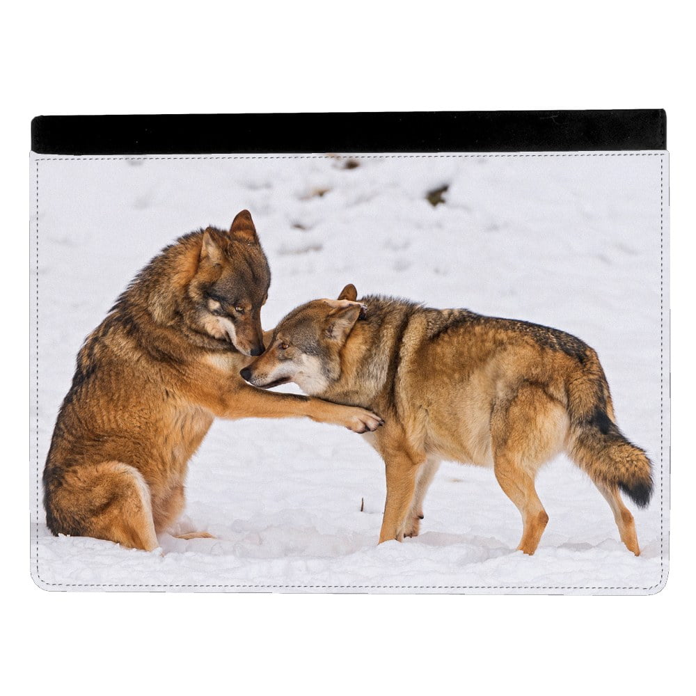 Wolf Wolves playing in the snow Apple iPad Pro 9.7 Inch Leather Flip ...