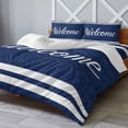 4 Piece Duvet Cover Set Full, Welcome Quote Navy Blue Stripe Soft ...