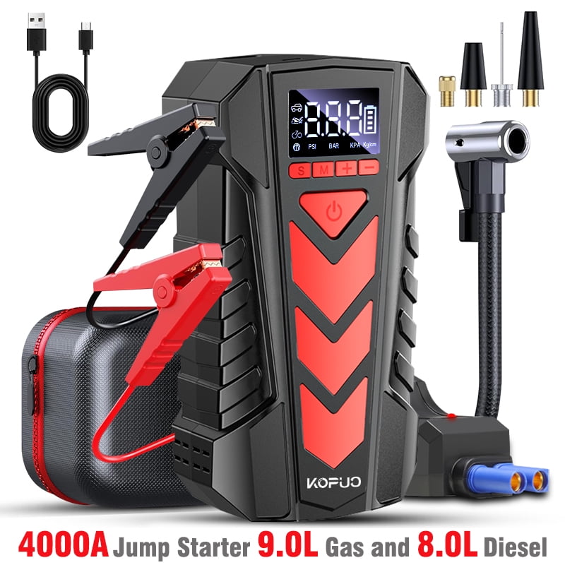 KOPUO Car Jump Starter with Air Compressor (9.0L Gas/8.0L Diesel)150PSI ...