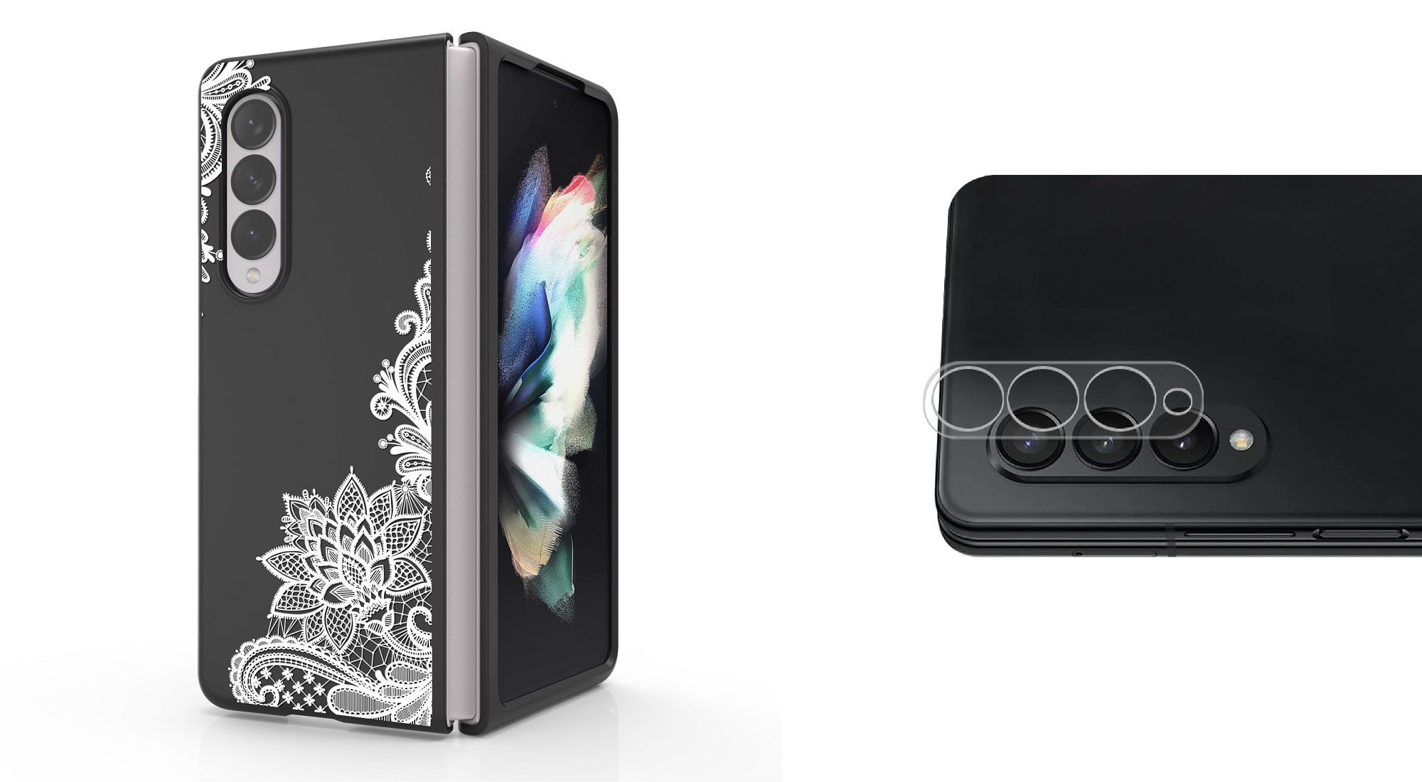 Accessory Bundle for Galaxy Z Fold 4: Slim Snap-On Case (Henna Flower ...