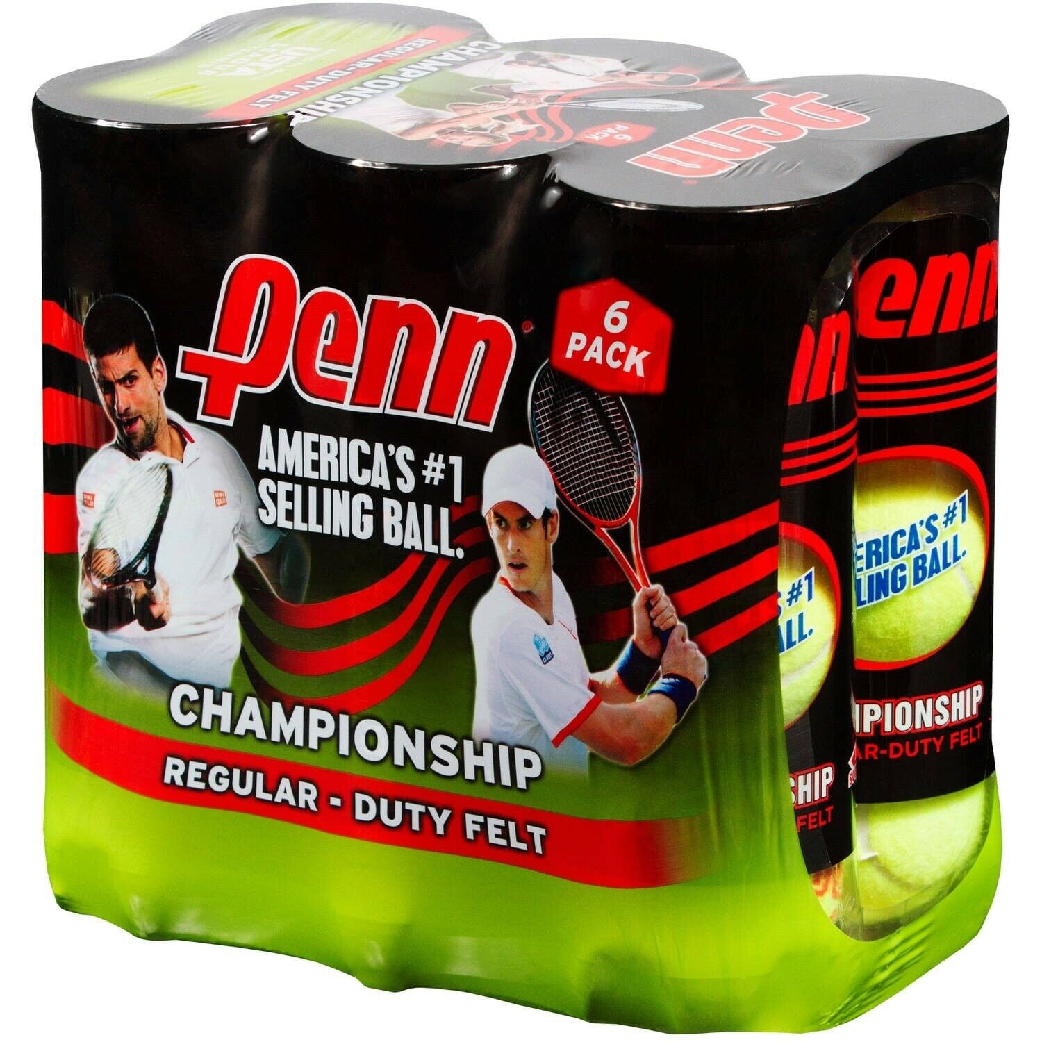 Penn Championship Regular Duty Felt Tennis Balls 6 Cans (18 Balls ...