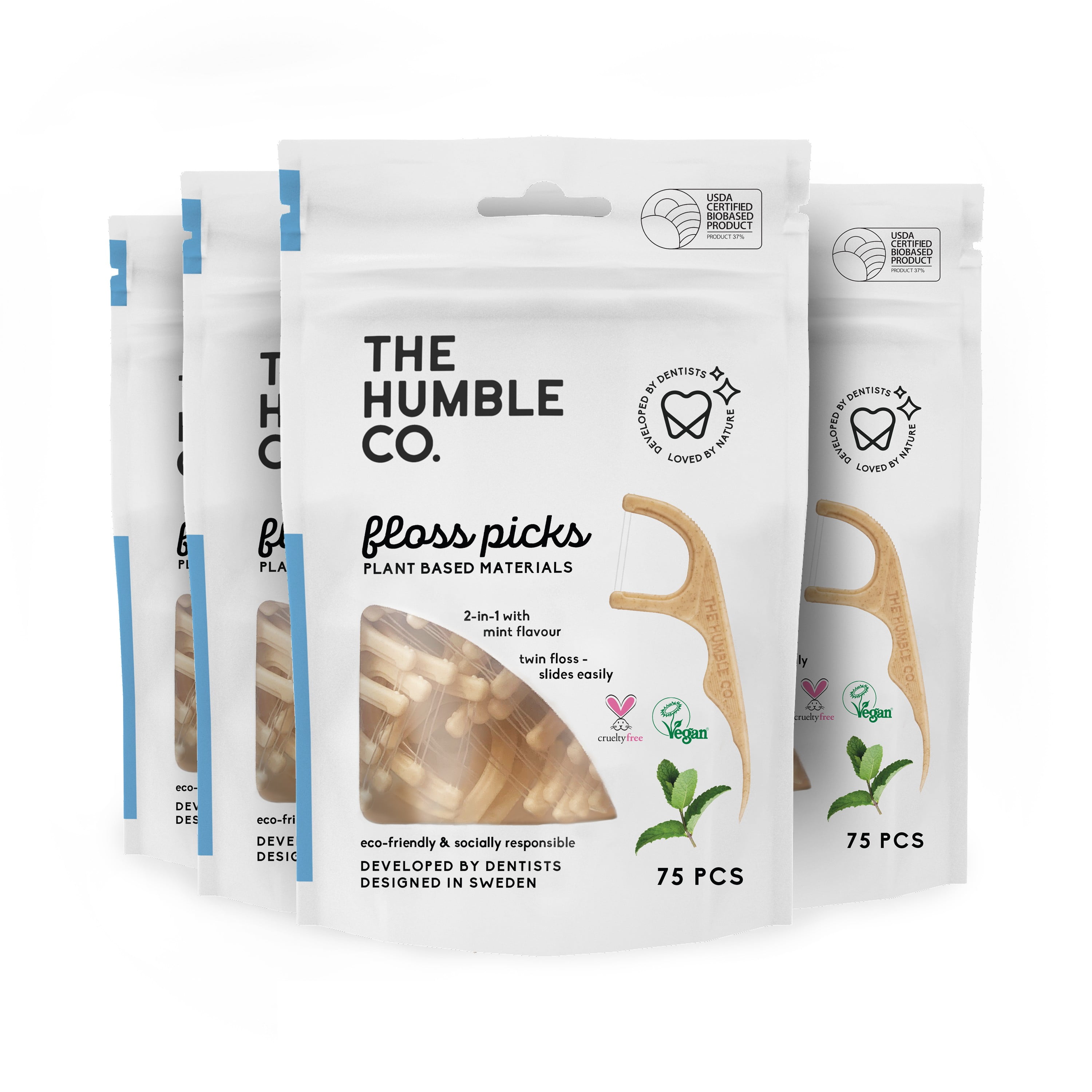 The Humble Co. Natural Mint Floss Picks, Double Thread, Eco-Friendly ...