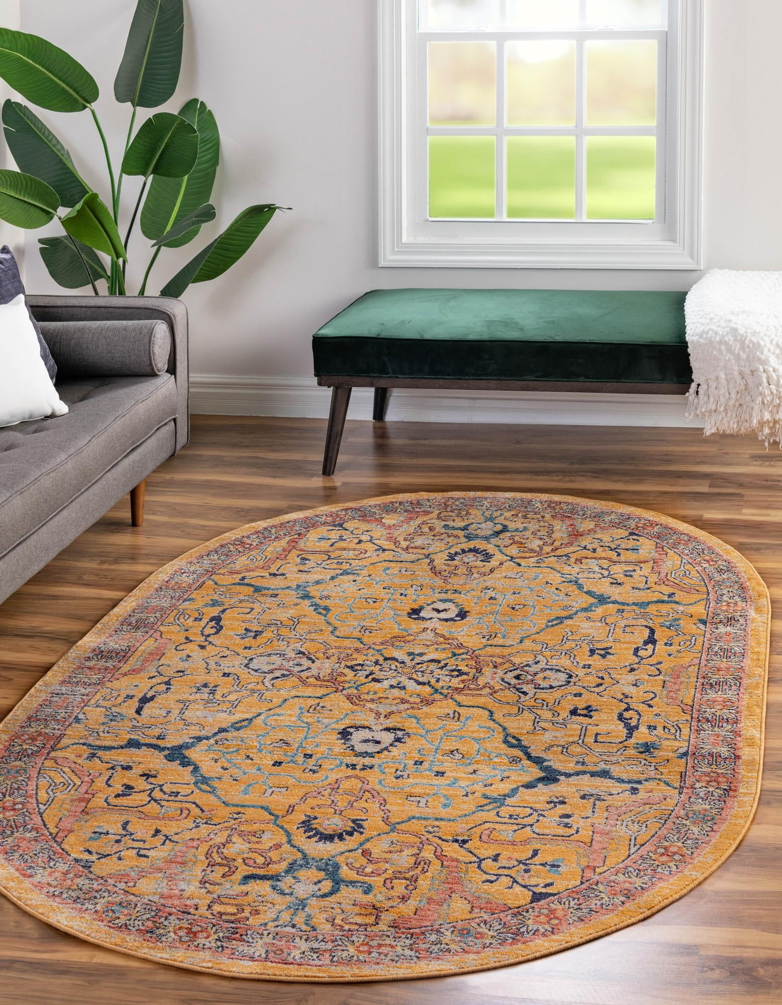 Rugs.com Lola Collection Rug – 8' x 10' Oval Yellow Medium Rug Perfect ...
