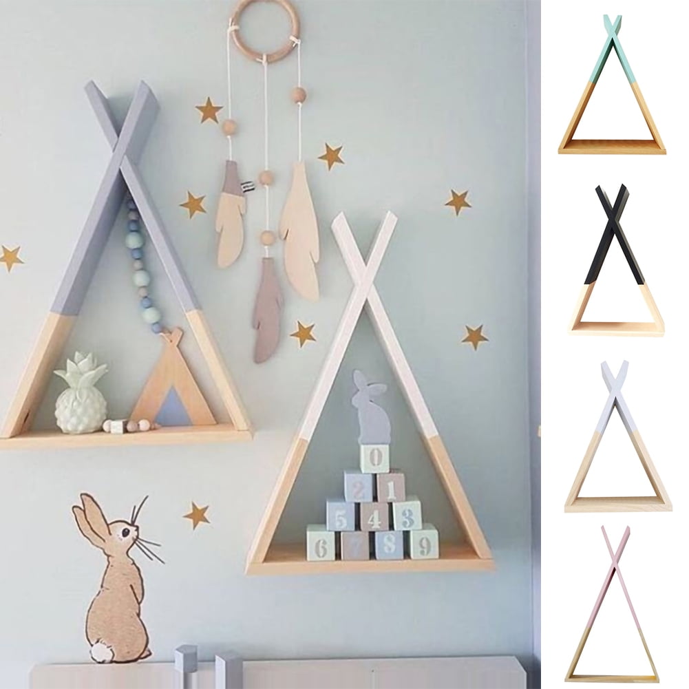 SPRING PARK Wall Mount Triangle Wooden Box Geometric Floating Shelf for ...