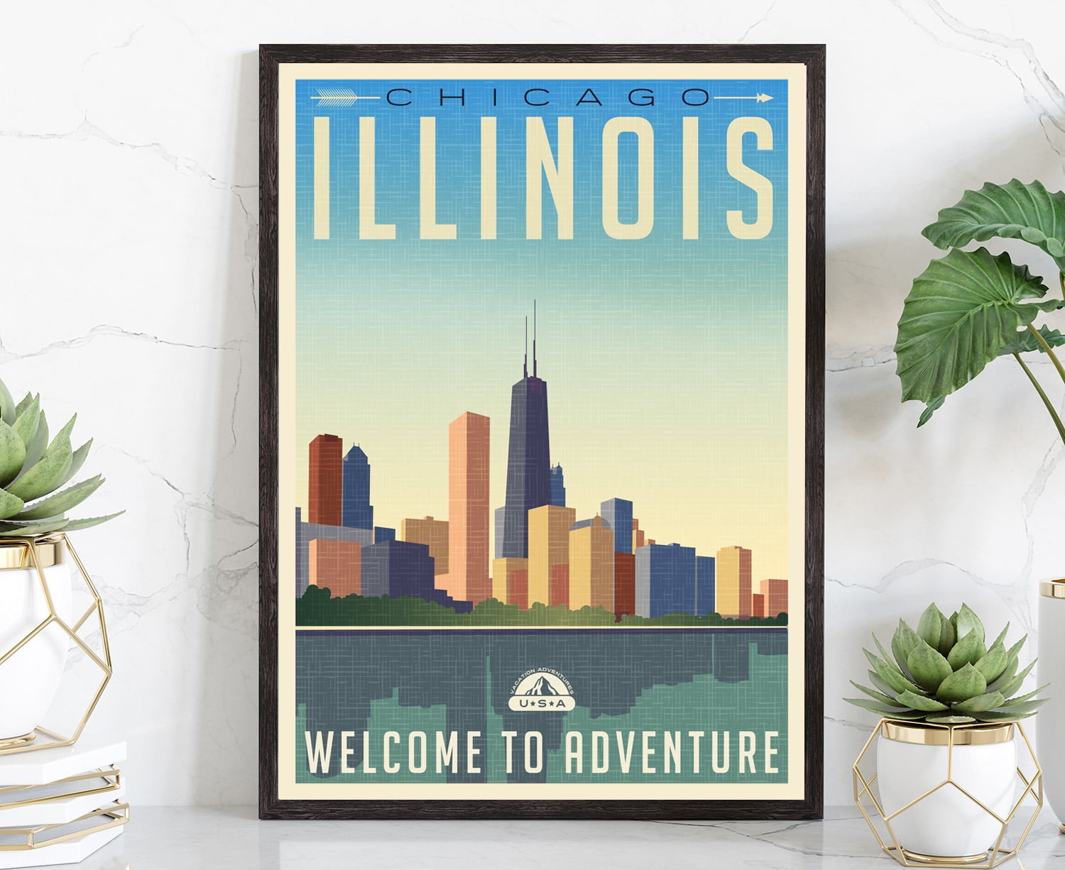 Pera Print Retro Style Travel Poster, Illinois, Vintage Rustic Poster ...
