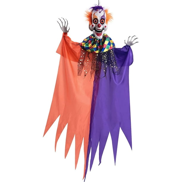 Halloween Animated Prop 6ft Life-Size Hanging Clown with Creepy Sound ...