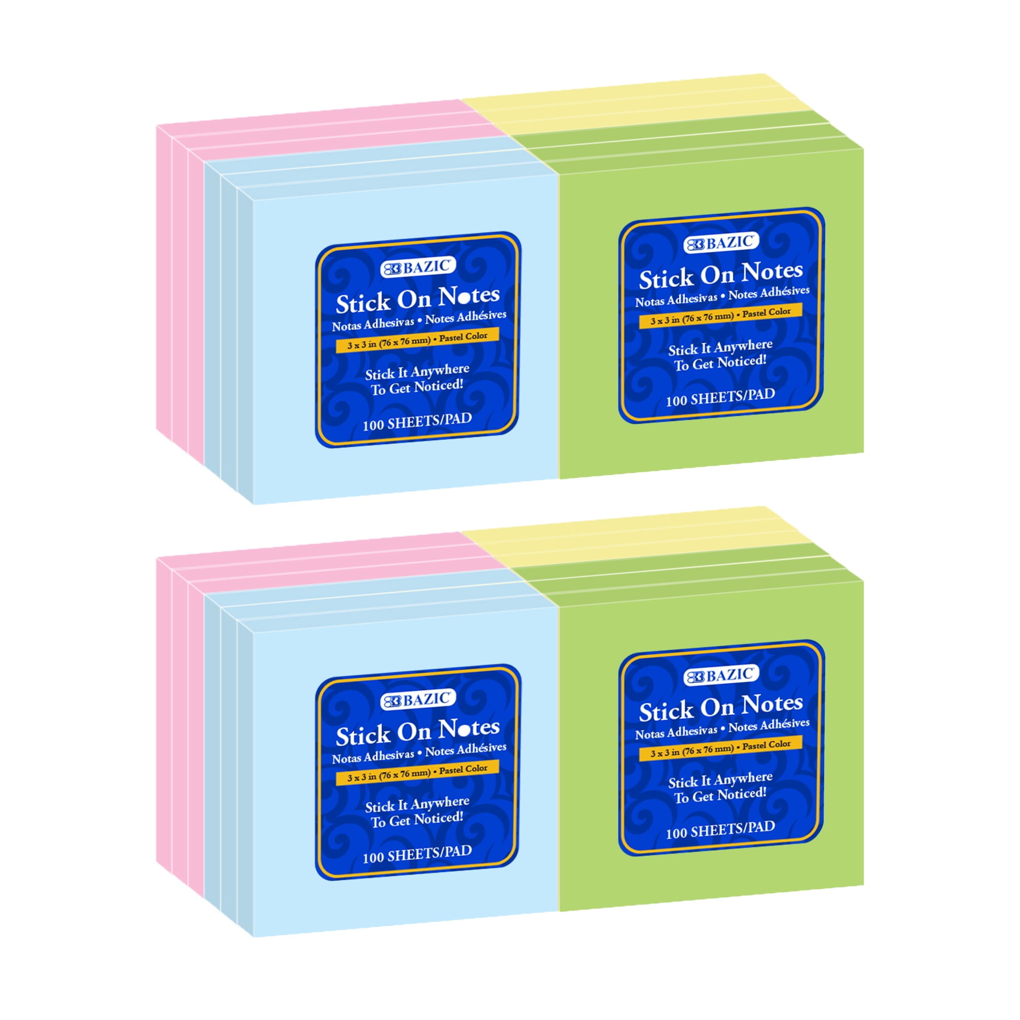 BAZIC Sticky Notes 3x3 Assorted Colors Post Self Stick Note (1200 ...