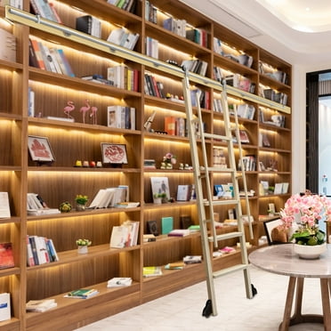 Mon Stainless Steel Rolling Library Ladder for Bookshelf, Silver ...