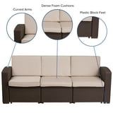 Flash Furniture Chocolate Brown Faux Rattan Sofa with All-Weather Beige ...