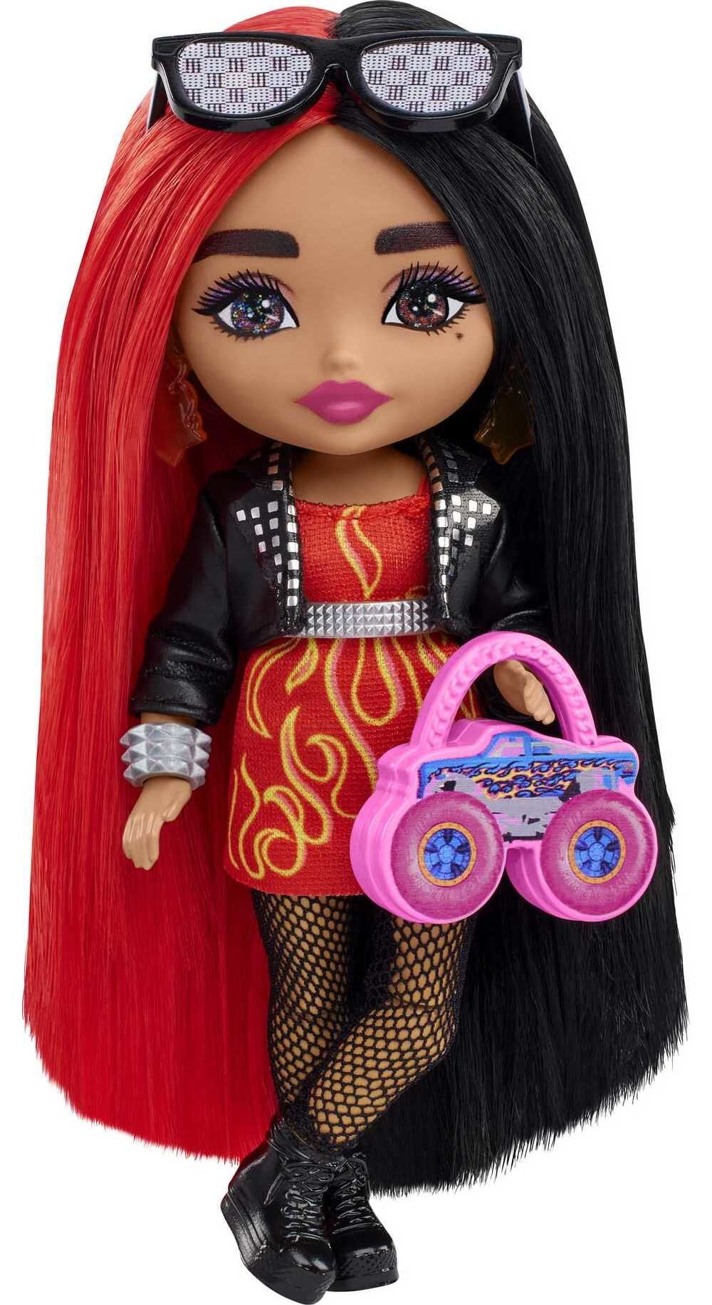 Barbie Extra Minis Doll with Red & Black Hair in Flame-Print Dress ...