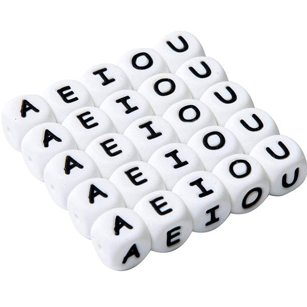 12mm Square Silicone Alphabet Beads 40pc Vowel AEIOU Letters for DIY ...