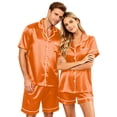 AHMOMEI Couples Matching Pajamas Set Silk Satin Short Sleeve Sleepwear ...
