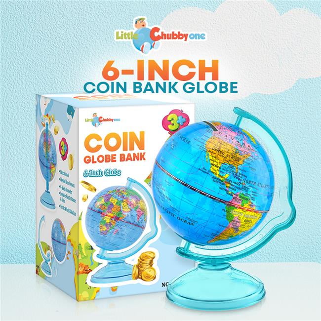 Little Chubby One LCO-GLB-BNK-6-BLU 6 in. Coin Bank Globe, Money Bank ...