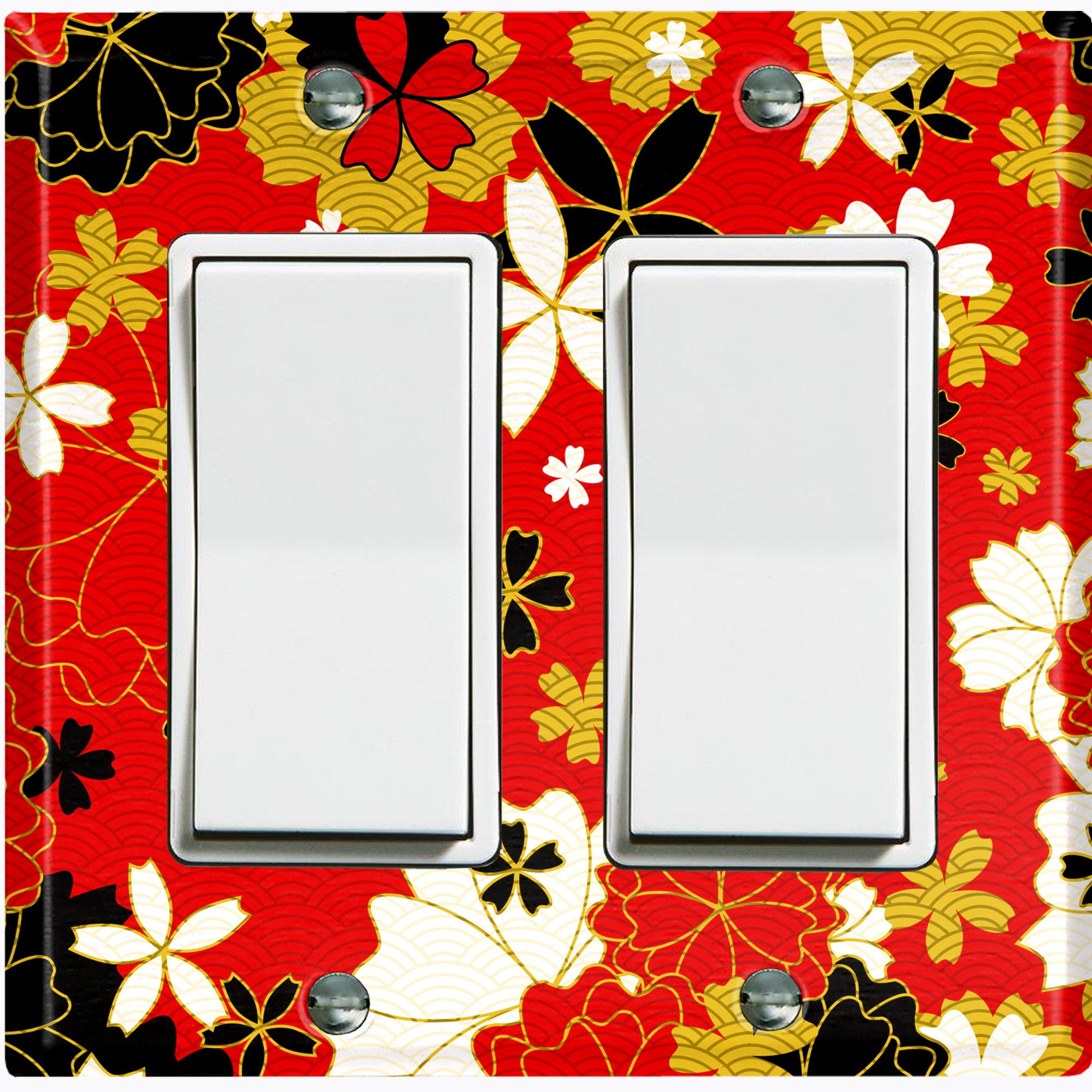 Metal Light Switch Plate Cover Japanese Flower Pattern Red Wallpaper ...