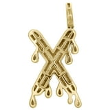 10K Yellow Gold Diamond X Initial Bubble Drip Pendant Pave Dome Charm 0 ...