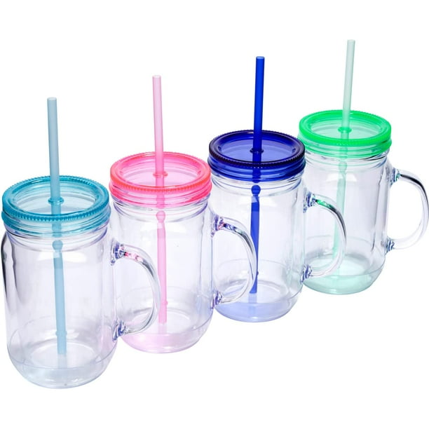 Zephyr Canyon Plastic Mason Jars with Handles, Lids and Straws | 20 oz ...