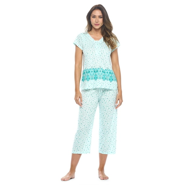 Casual Nights Womens Capri Pajama Set Top With Capri Pants Pjs Floral
