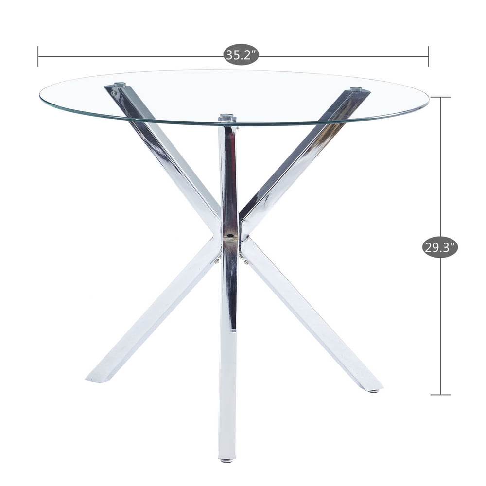 Famure 90*90*75cm Round Glass Dining Table Transparent Glass Table Leg ...