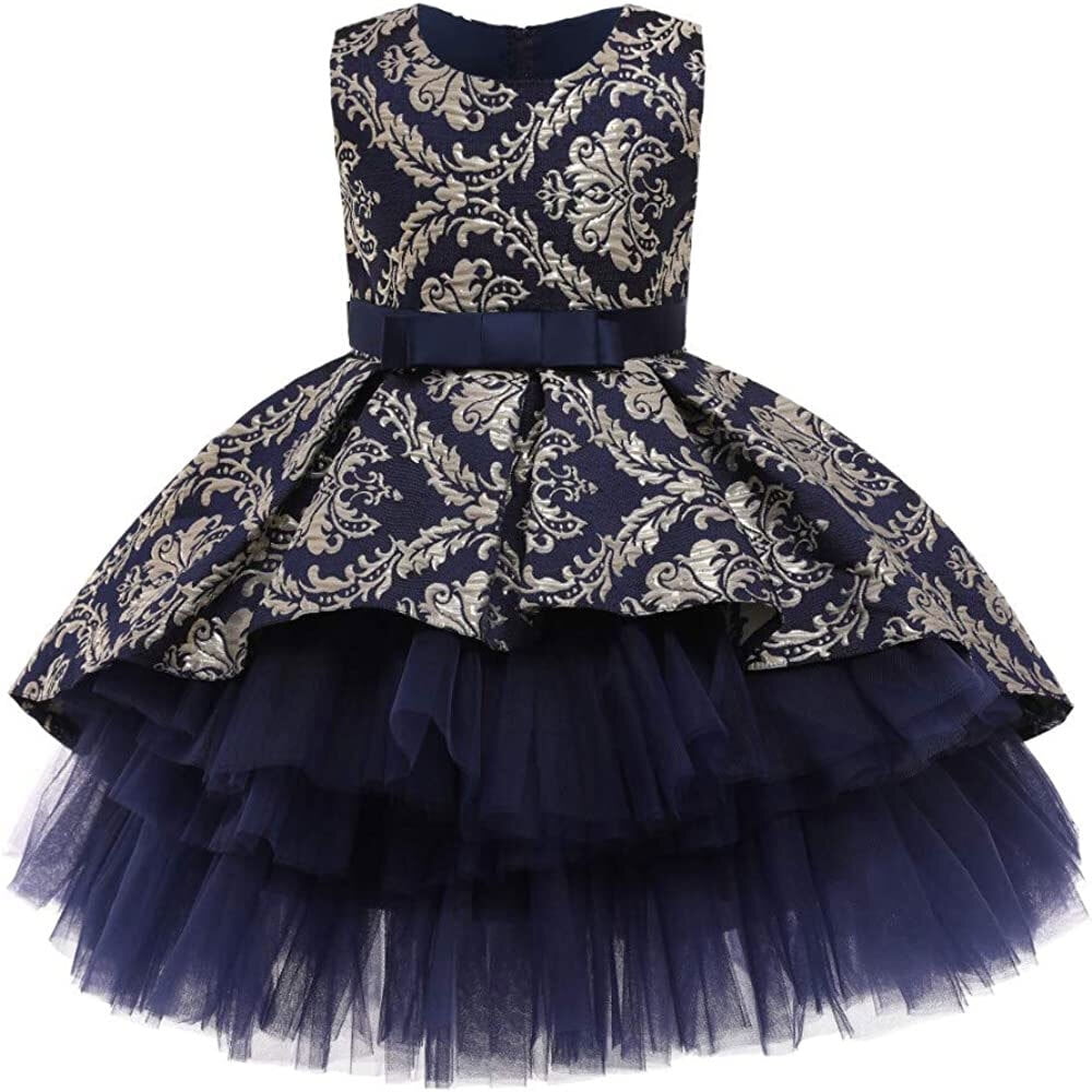 2-8Y Girls Jacquard Floral Tulle Tutu Dress Princess Pageant Formal ...