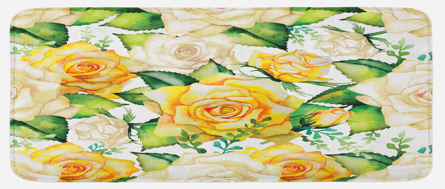 Rose Kitchen Mat, Roses Illustration in Watercolor Painting Effect ...