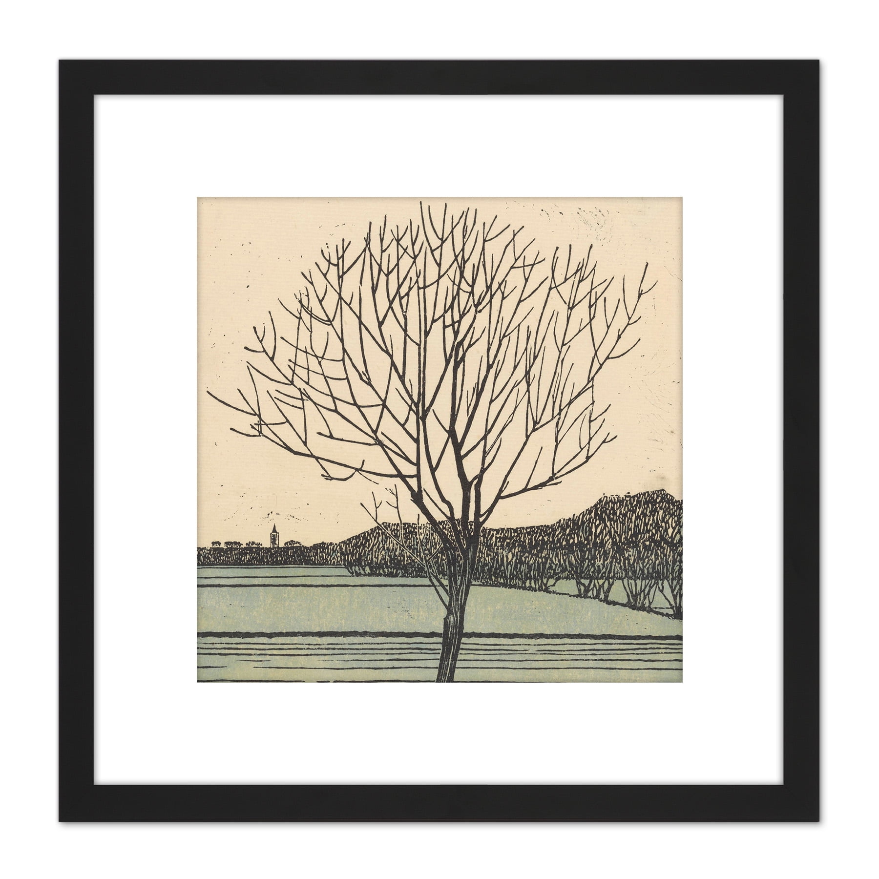Julie De Graag Kale Boom Lone Tree Field Woodcut 8X8 Inch Square Wooden ...