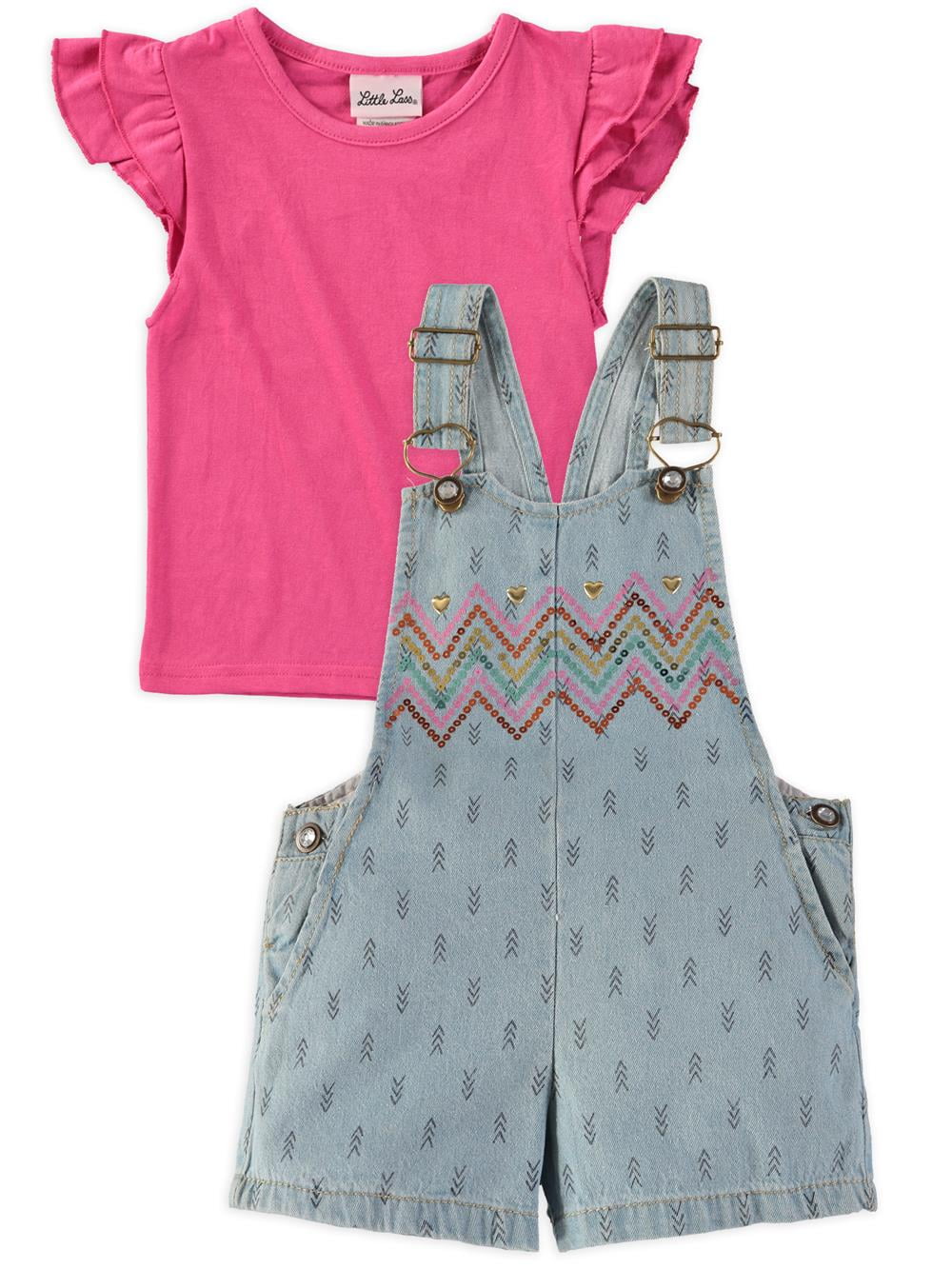 Little Lass Girls 4-6x Two Piece Denim Shortall Set (Fuchsia 6X ...