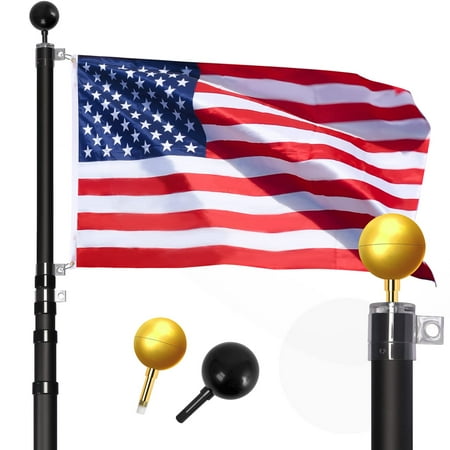 WinisKi Telescoping Flag Pole 25ft Black Extra Thick, Outdoor Heavy ...