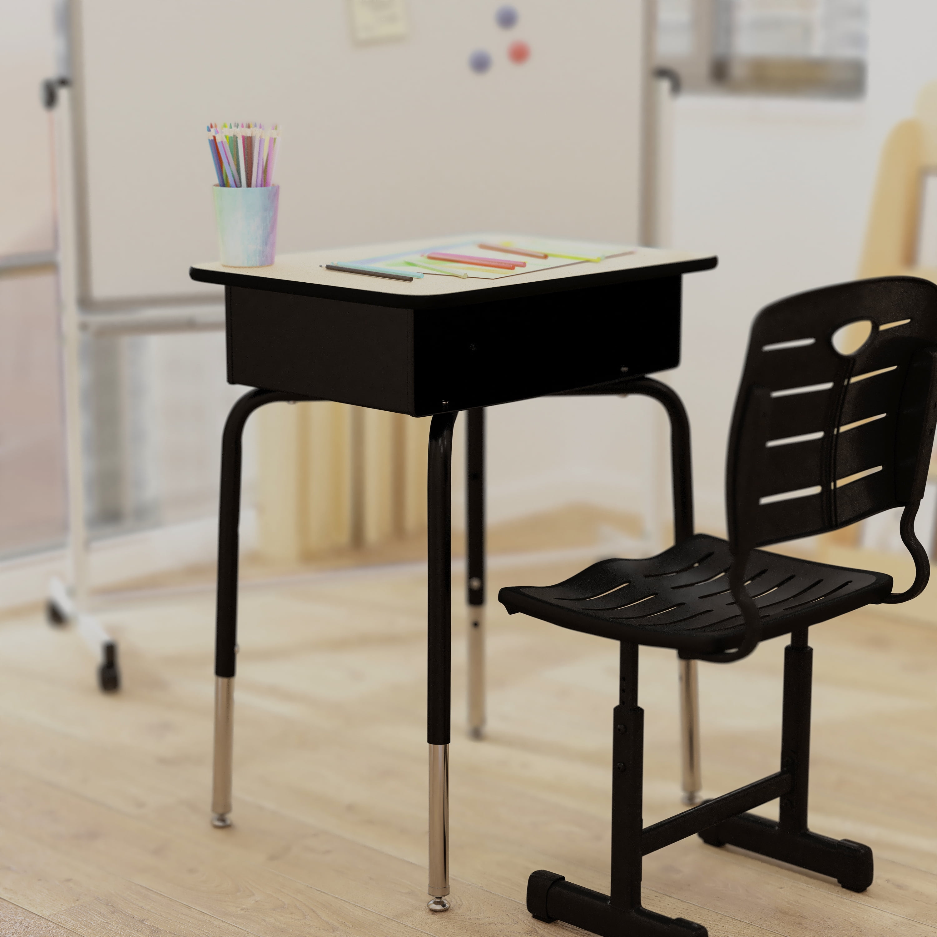 HBCY Creations Student Desk - Natural Top - Height Adjustable Legs ...