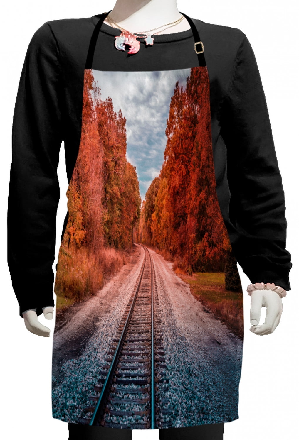 Landscape Kids Apron, Photo of Autumnal Forest Red Trees Railway Cloudy ...