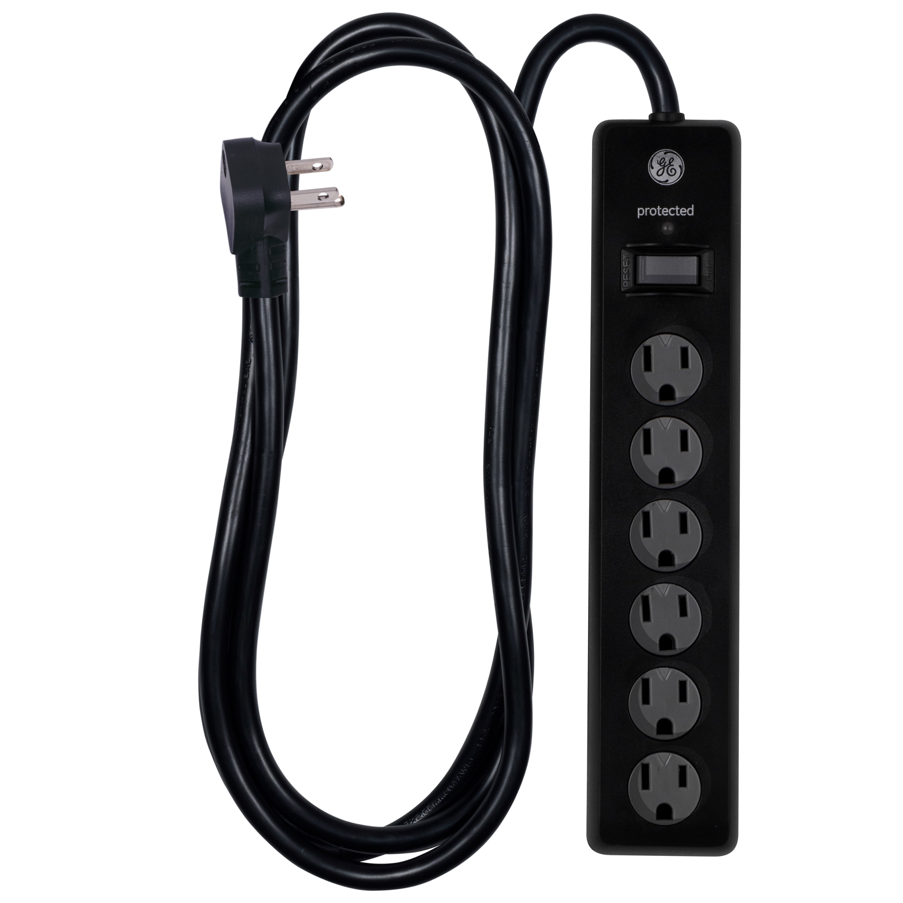 GENERAL ELECTRIC 6-Outlet Surge Protector Extension Cord, 800J, Black ...