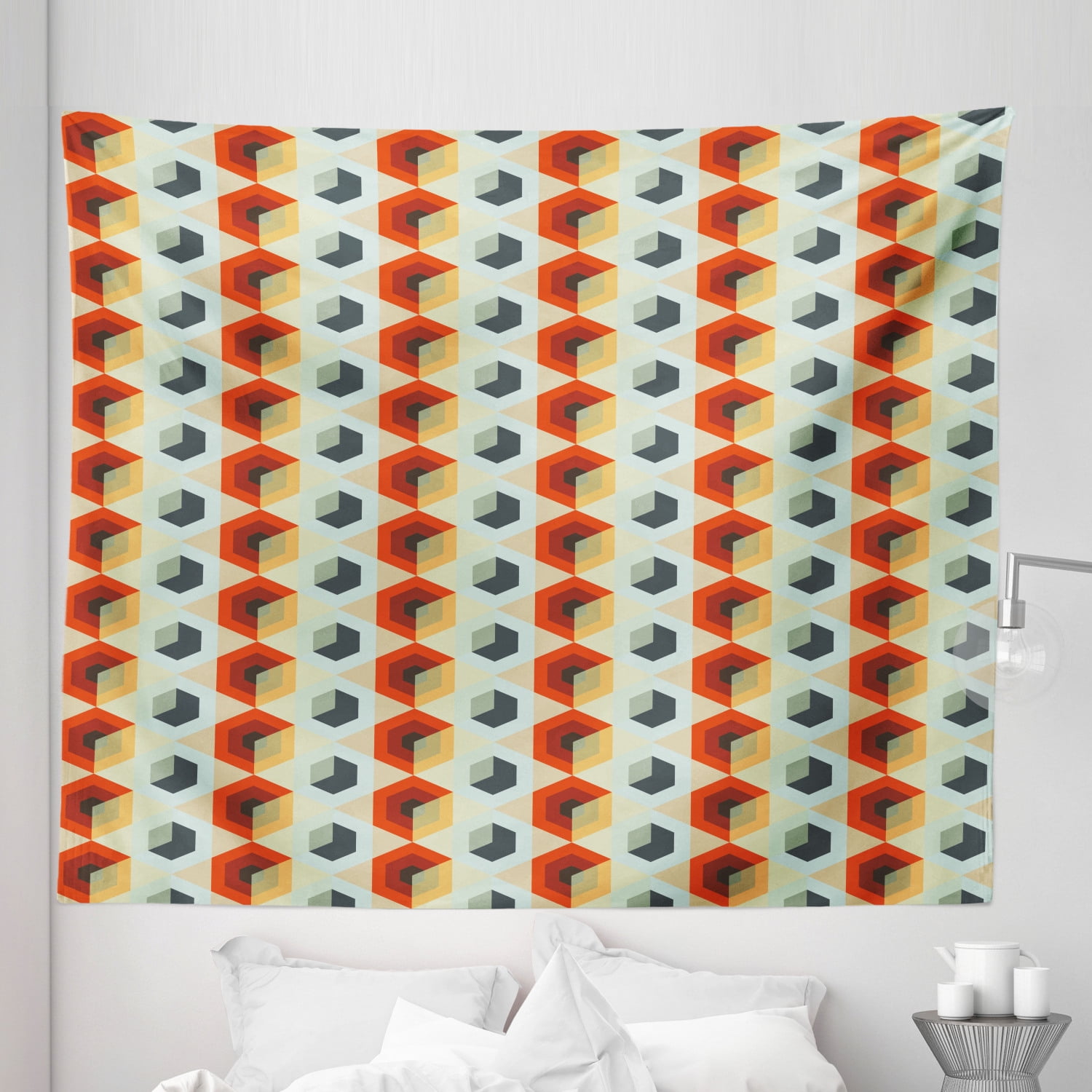Geometric Tapestry Hexagonal Comb Pattern Abstract Rhombus Borders Modern Fabric Wall Hanging
