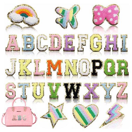 CNKOO 32pcs Self Adhesive Cloth Letter Patches Glitter Chenille Letter ...