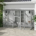 PawHut Catio Playground Outdoor Cat Enclosure Wooden w/ Roof Gray ...
