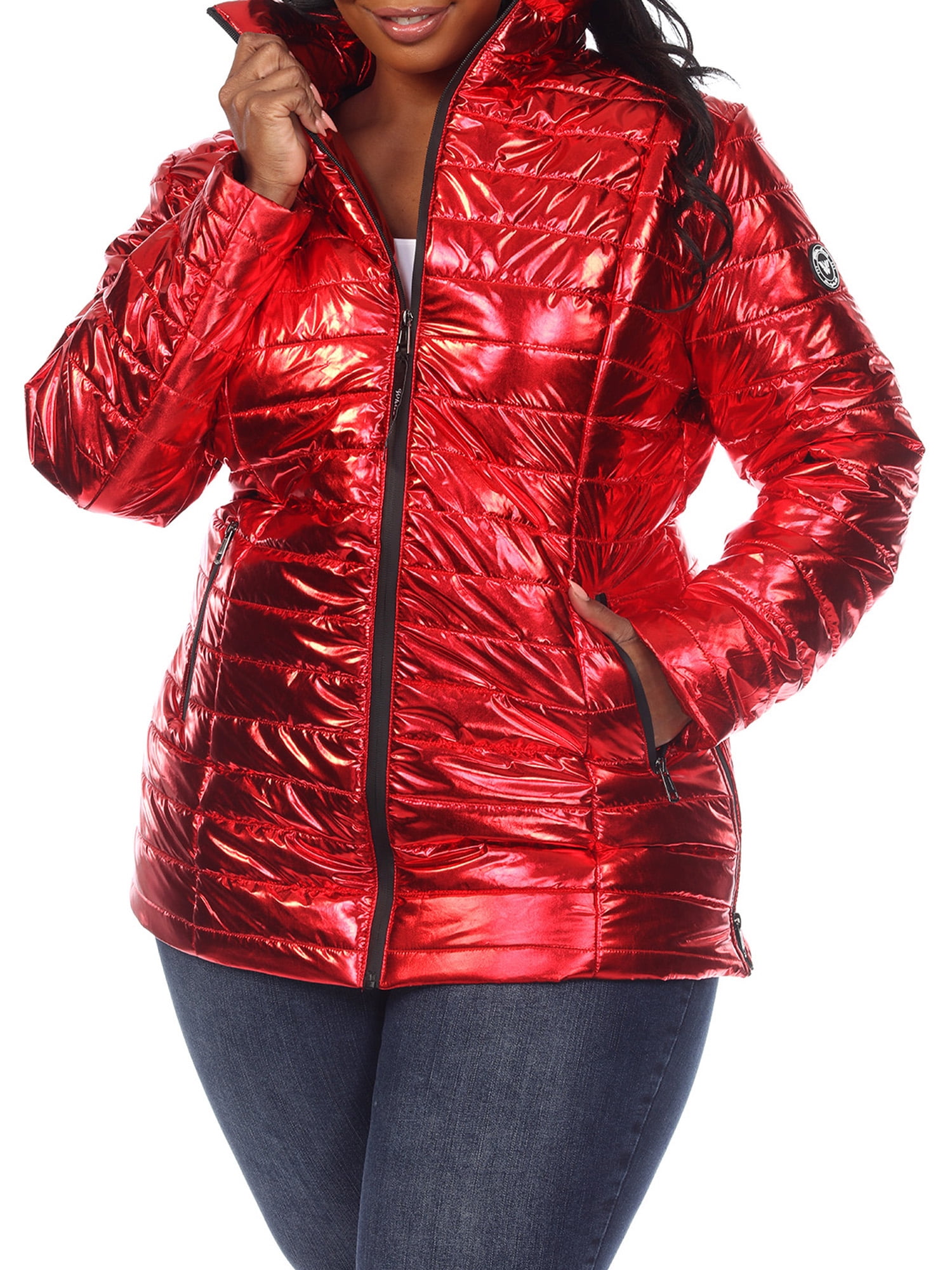 White Mark Women's Plus Size Metallic Puffer Coat - Walmart.com