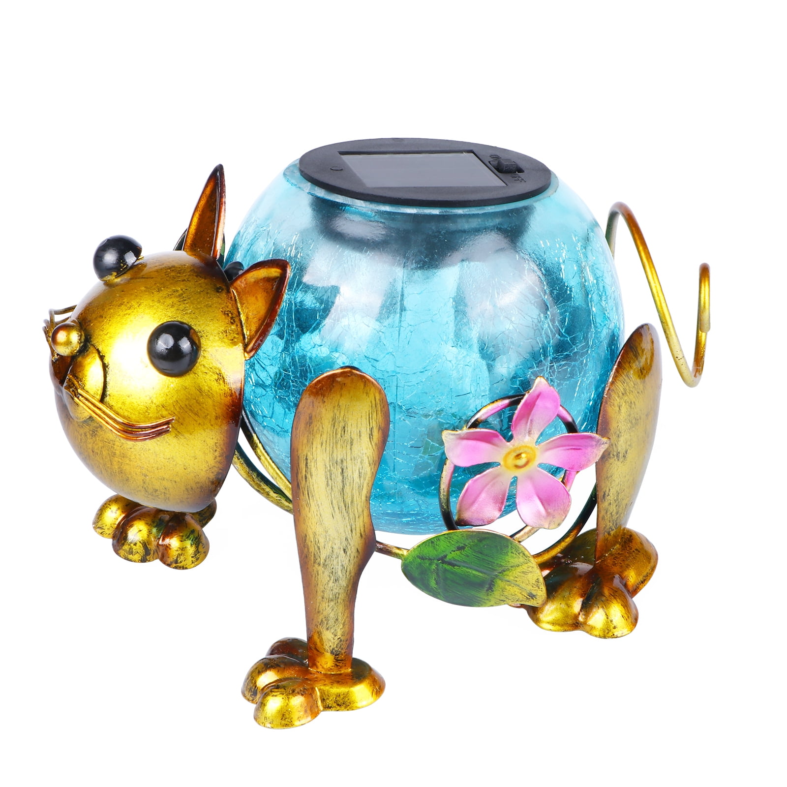 Garden Solar Lights with Metal Cat Crackle Glass, Outdoor Cat Solar ...