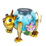 Garden Solar Lights with Metal Cat Crackle Glass, Outdoor Cat Solar ...