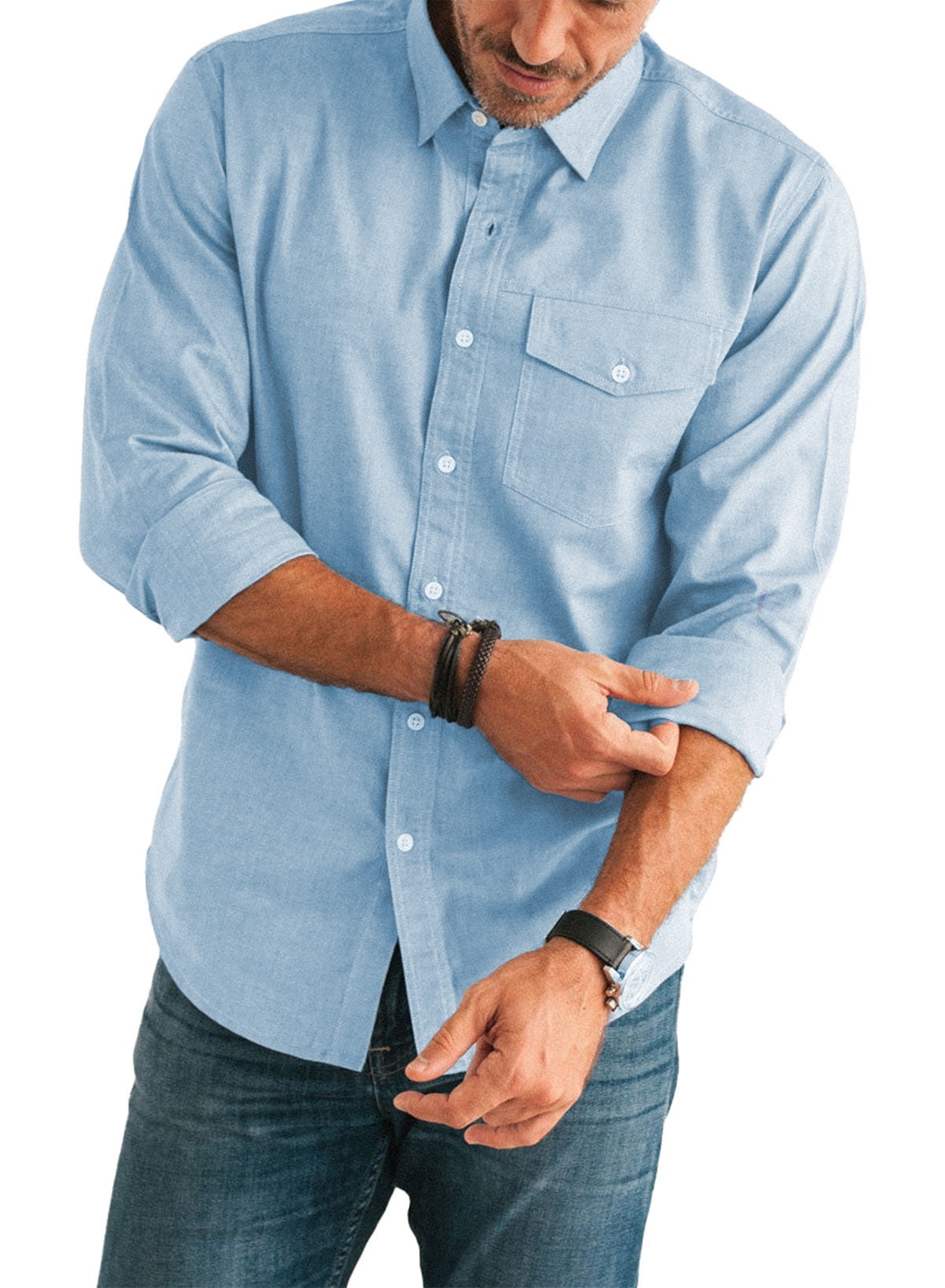 Jmierr Mens Casual Long Sleeve Button Down Cotton Shirts Linen Chambray