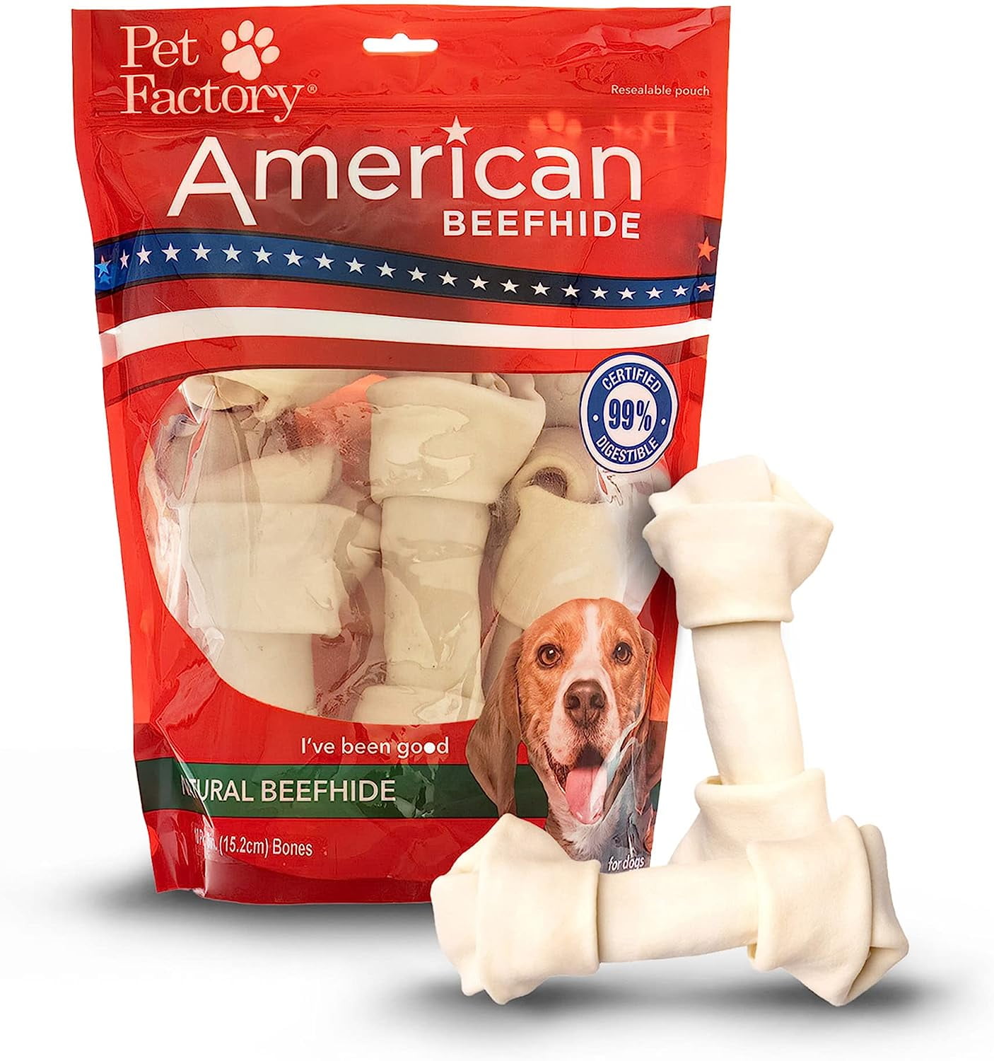 Pet Factory American Beefhide 6-7" Knotted Bones Dog Chew Treats ...