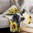 Cow Sunflower Fleece Throw Blanket Plant Farm Flower Ultra Soft Fuzzy ...