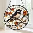 Bird and Red Flower Window Suncatcher Decor, Chickadee Inspired Stained ...