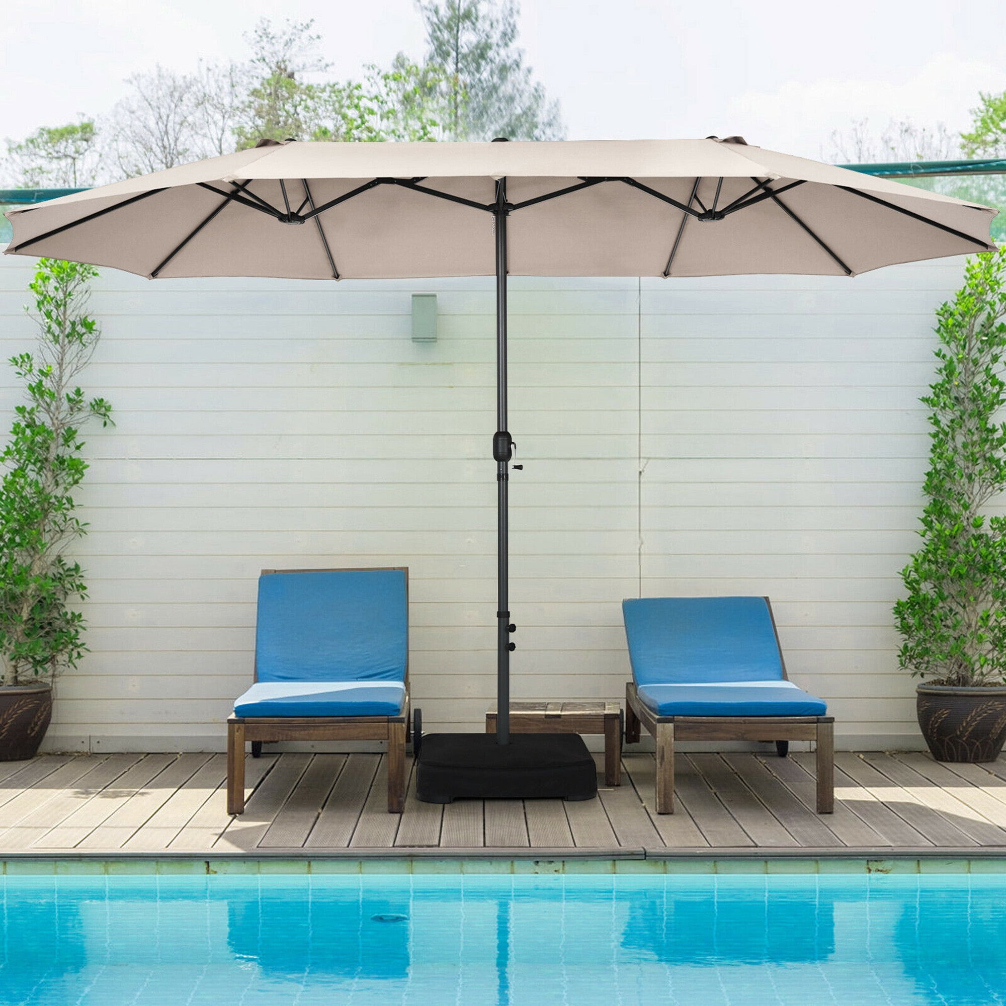 Gymax 15 ft Double-Sided Patio Umbrella Market Twin Umbrella w ...